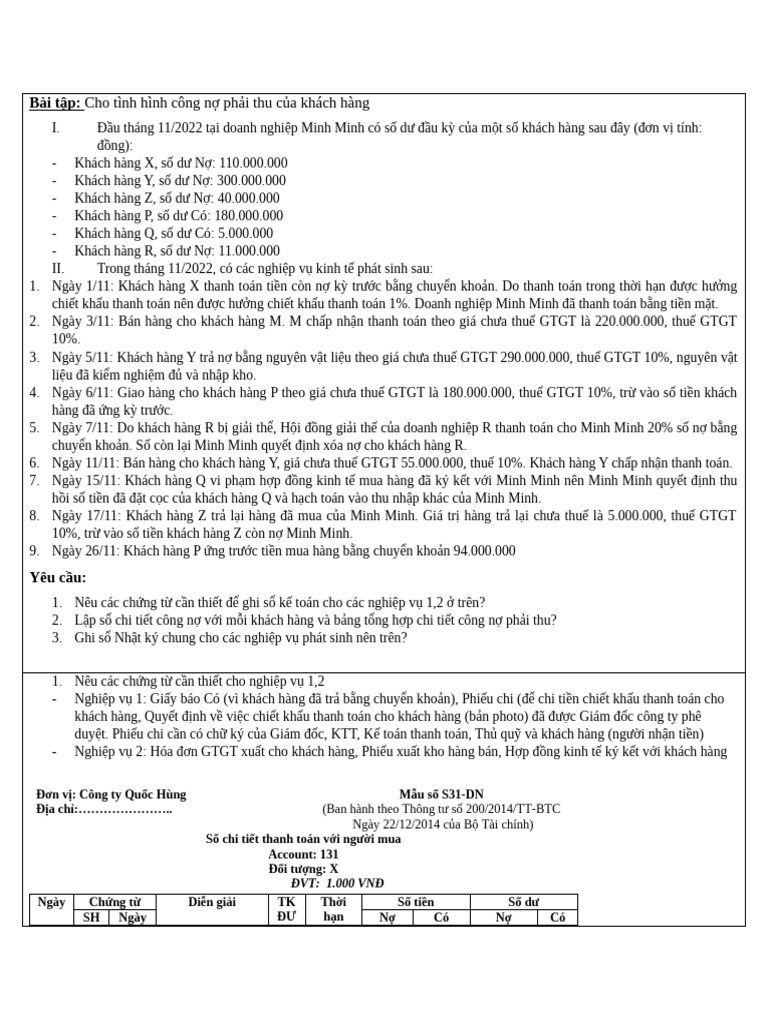 Bài mẫu về KT thanh toán KH 2024 | PDF