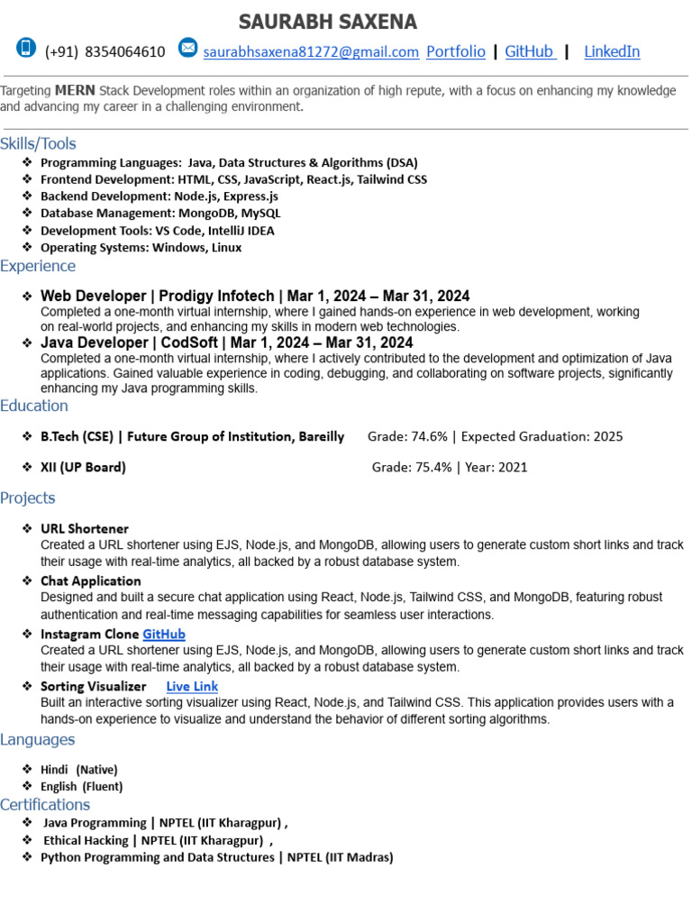 Saurabh - Saxena Resume 2 | PDF | Computer Programming | Web Development Saurabh - Saxena Resume 2 | PDF | Computer Programming | Web Development