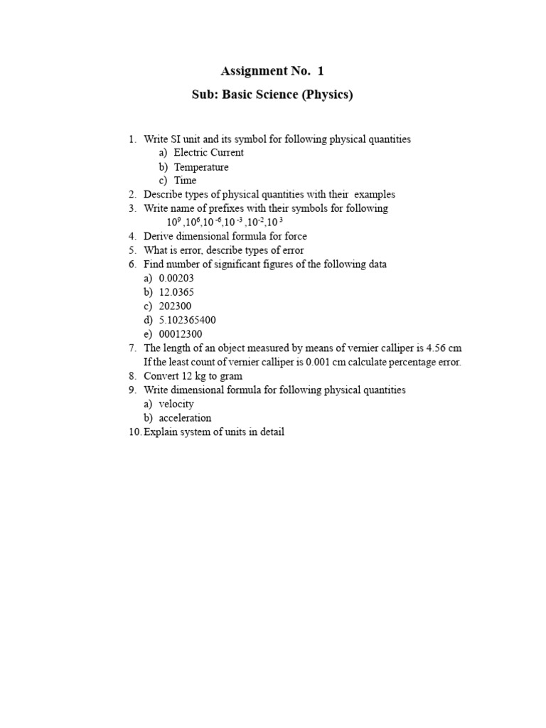 Assignment No. 1 (Physics) | PDF