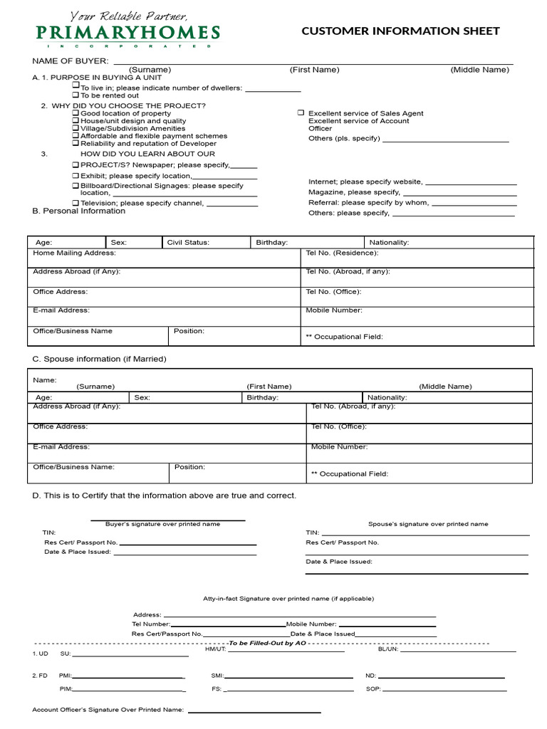 Customer Information Sheet | PDF