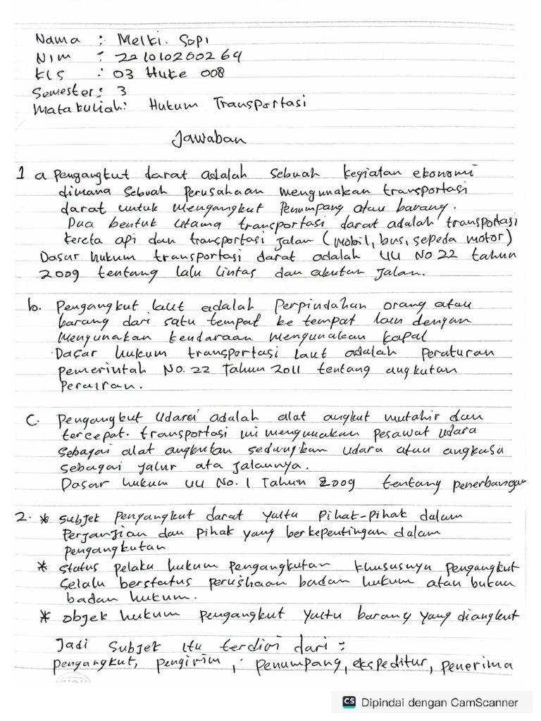 UTS TRANSPORTASI (Melki Sopi) | PDF