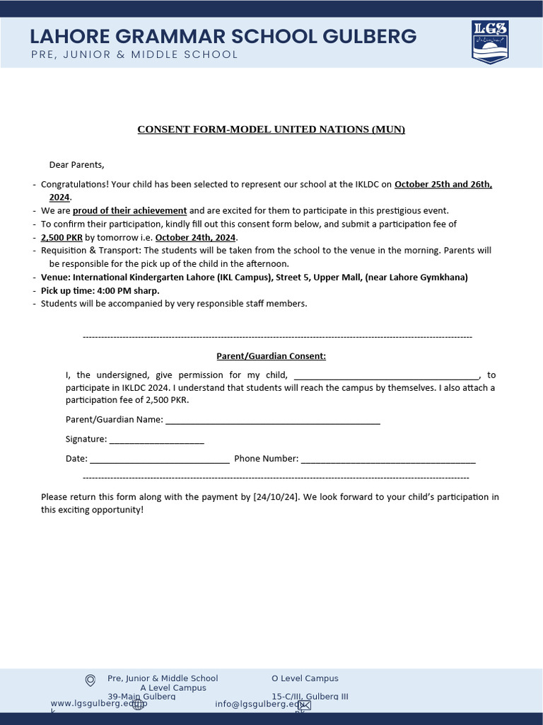 MUN Consent Form | PDF | Business