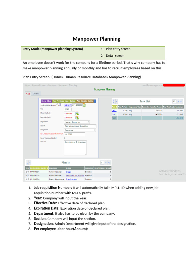 Manpower Planning Module | PDF