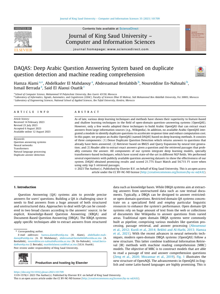 DAQAS - Deep Arabic Question Answering System Based On Duplicate Question Detection and Machine ...