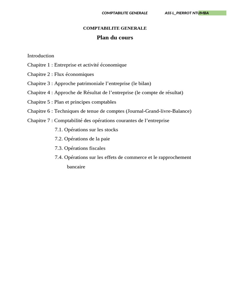 Cours de Comptabilité Générale | PDF | Comptabilité | Business