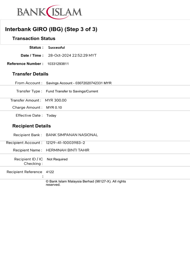 Interbank GIRO (IBG) (Step 3 of 3) : Transaction Status | PDF