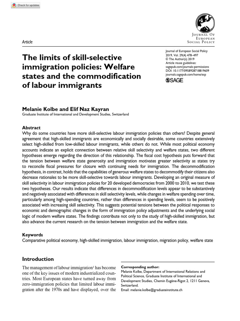 Kolbe - 2019 - The Limits of Skill-Selective Immigration Policies | PDF ...