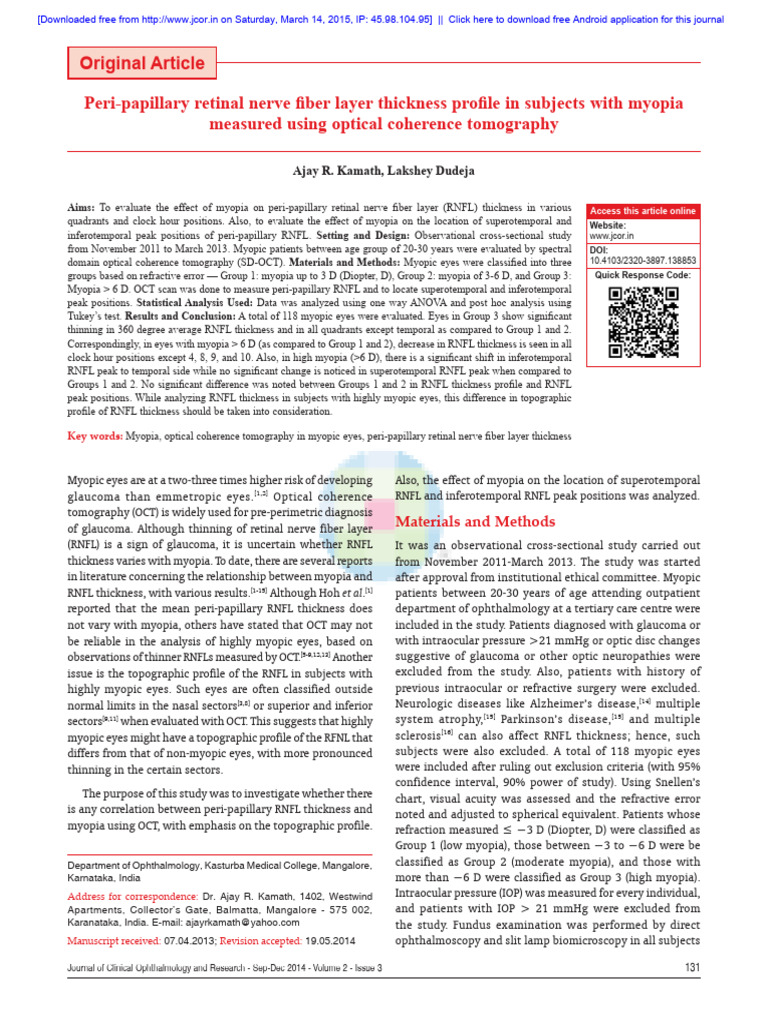 Effect of Myopia On RNFL by OCT | PDF | Glaucoma | Myopia