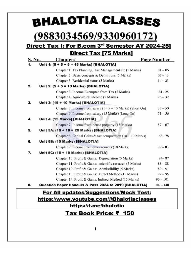 Direct Tax - I (Sem-3) Bhalotia | PDF