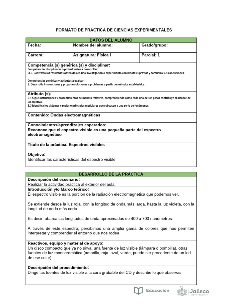 Práctica 2 P1 Fís I | PDF | Espectro electromagnético | Ligero