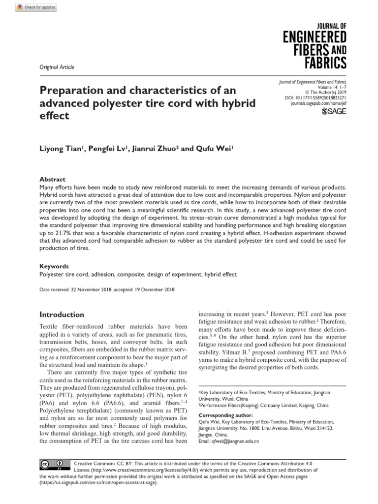 Preparation and Characteristics of An Advanced Polyester Tire Cord With ...