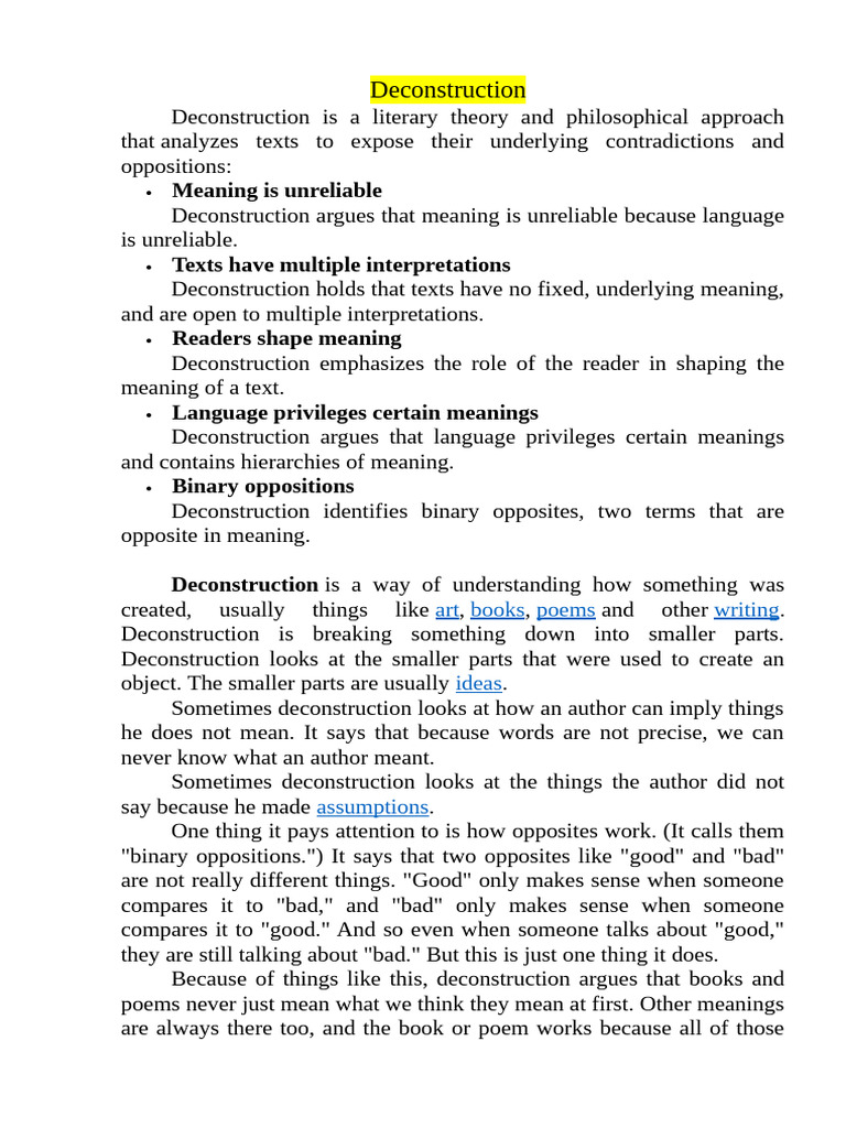Deconstruction | PDF | Deconstruction | Liberal Arts Education
