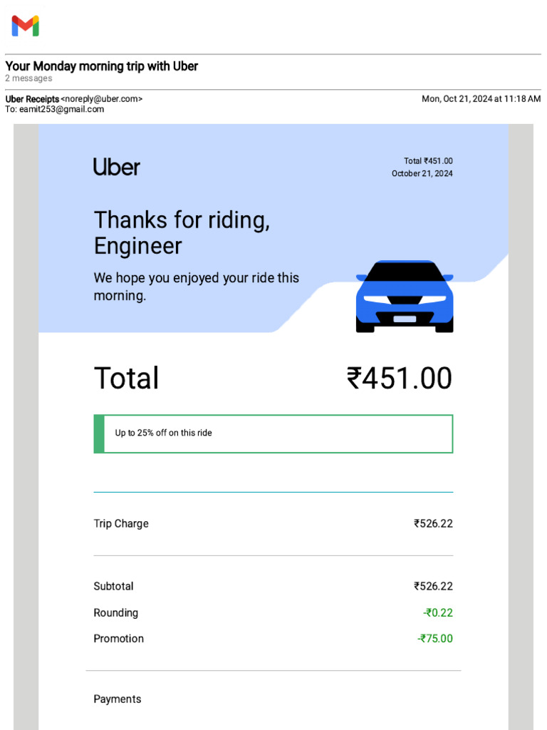 Uber Ride Receipt | PDF | Invoice