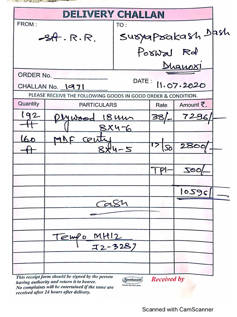 RR Plywood Bill & Delivary Challan 11thJuly2020 | PDF