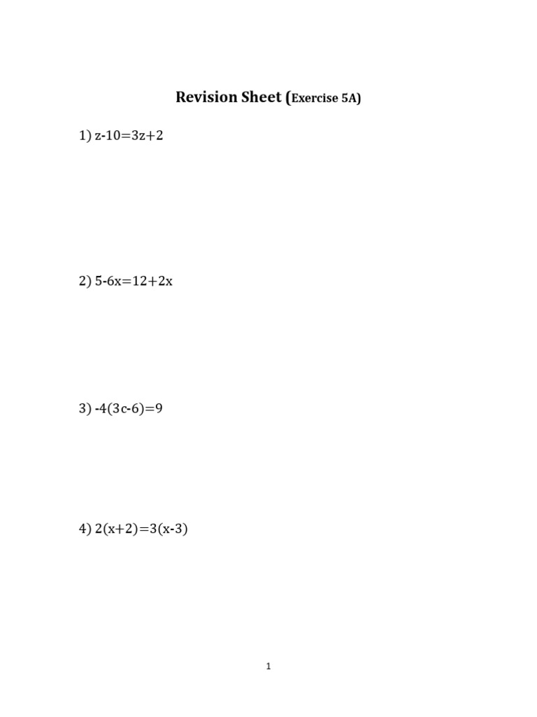 Revision Sheet (Ex 5A) | PDF