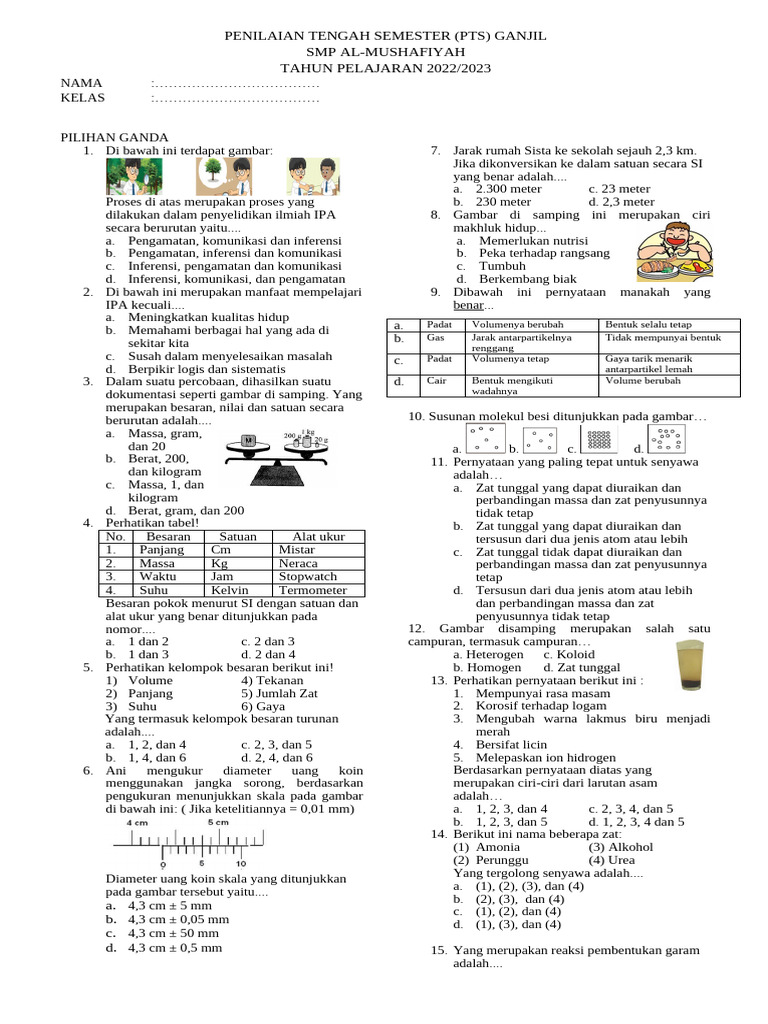Latihan Soal Ipa Kelas Vii SMP | PDF