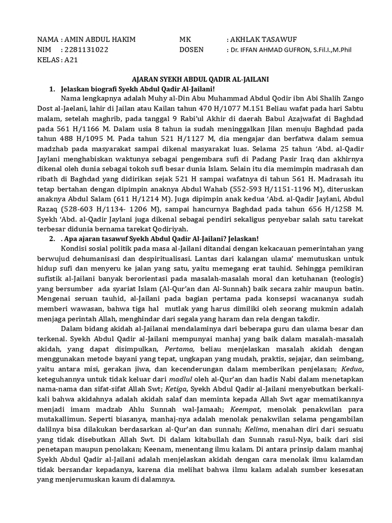 Biografi dan Ajaran Syekh Abdul Qadir | PDF