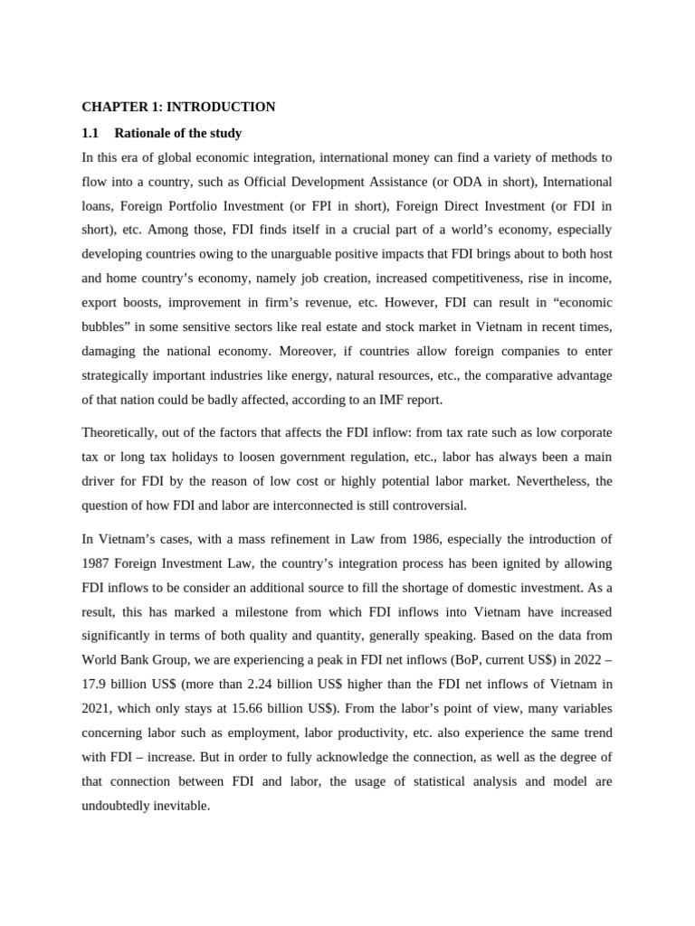 Fdi Inflows Introduction | PDF | Foreign Direct Investment | Methodology