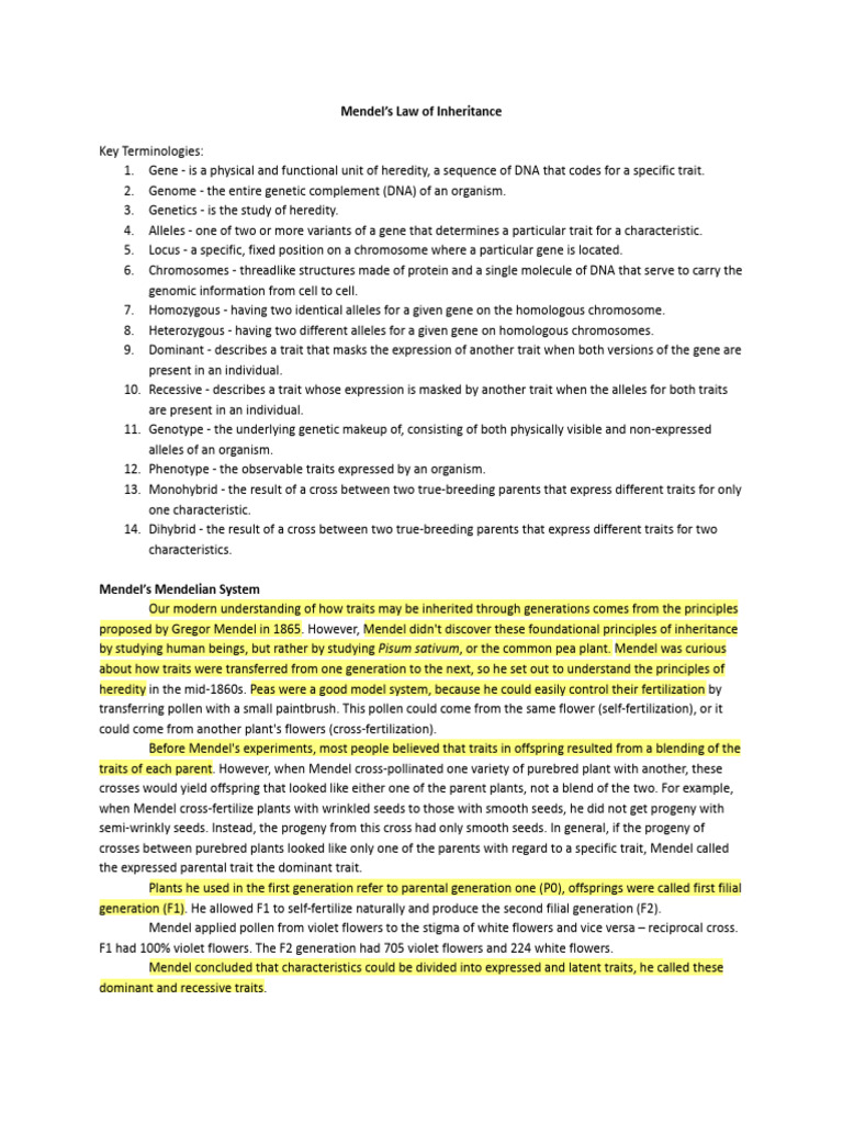 Mendel's Inheritance Laws Explained | PDF | Dominance (Genetics) | Allele