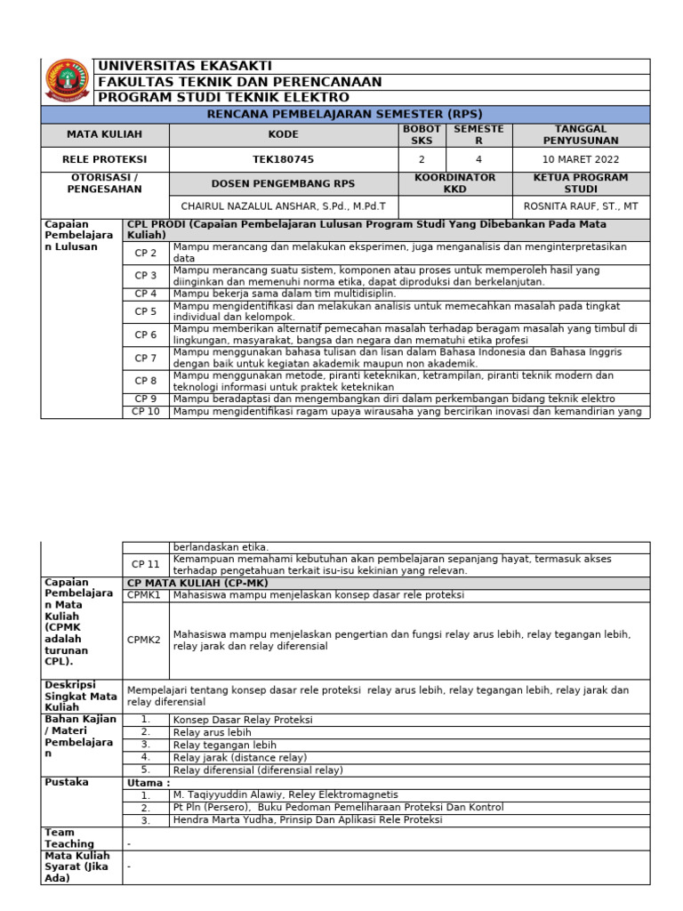 RPS Rele Proteksi | PDF