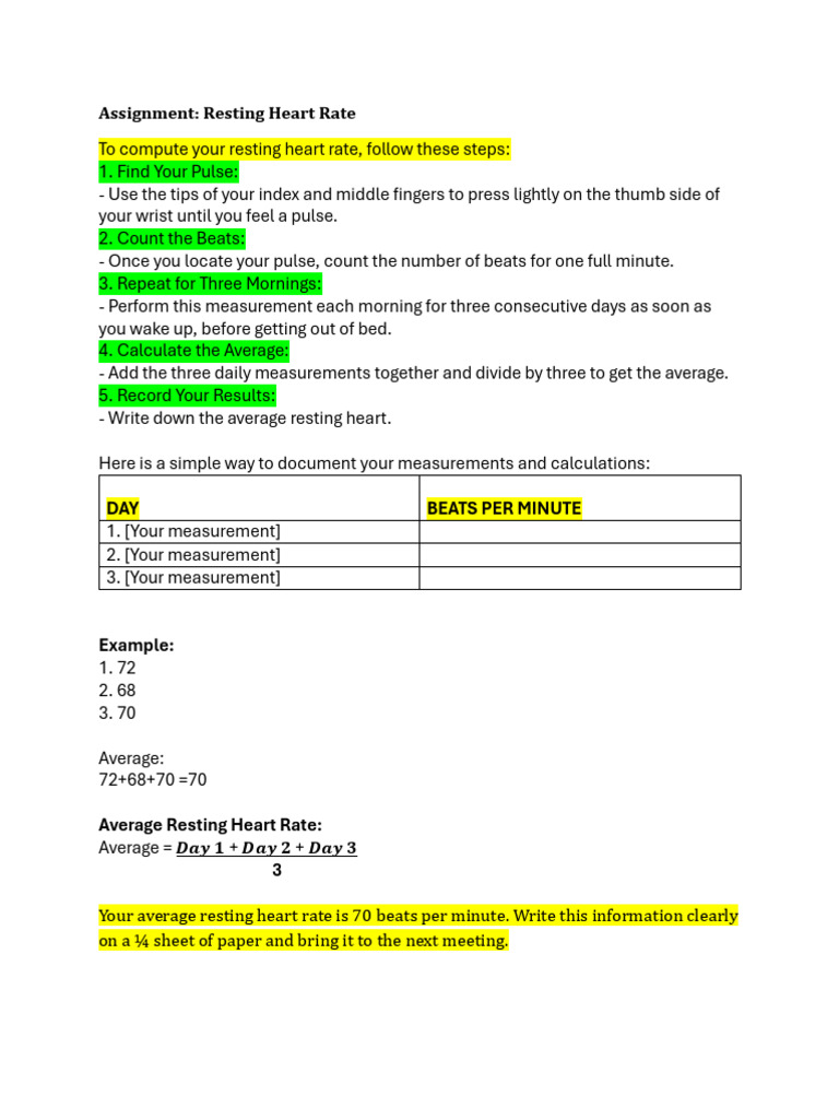 Resting Heart Rate | PDF
