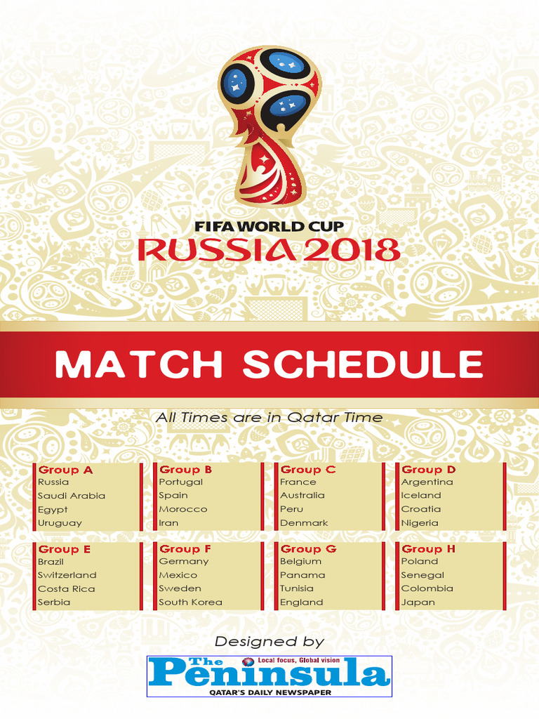 2018 World Cup Match Schedule | PDF | Sports | Association Football Teams