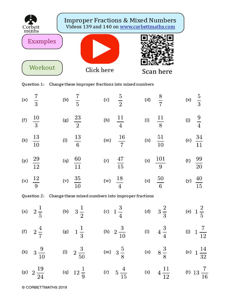 Improper Fractions and Mixed Numbers | PDF | Mathematical Objects ...