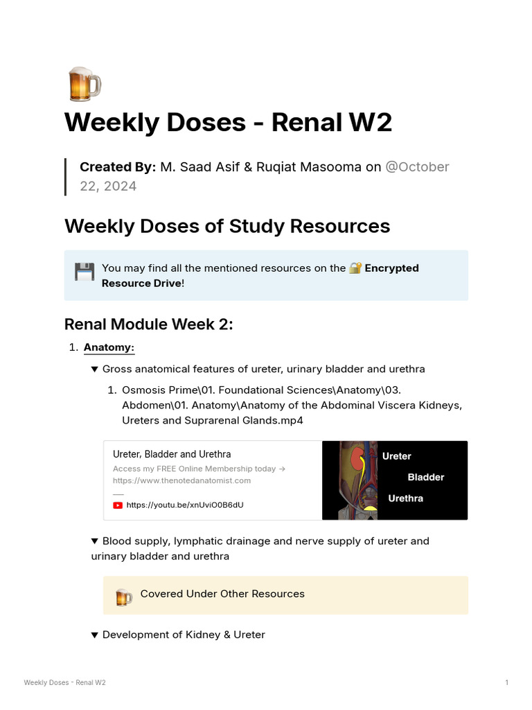 Renal Module Week 2 Study Resources | PDF | Kidney | Urinary System