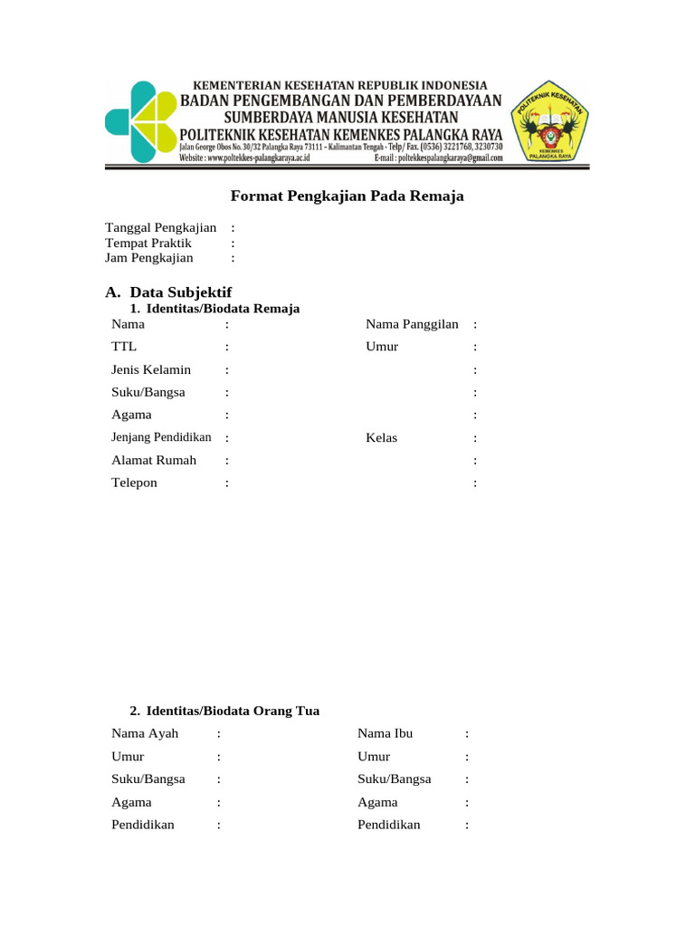 Format Pengkajian Remaja | PDF