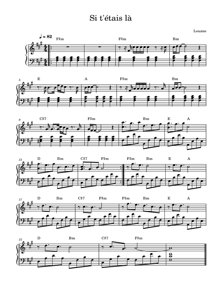 Louane - Si T'étais Là (Piano) | PDF