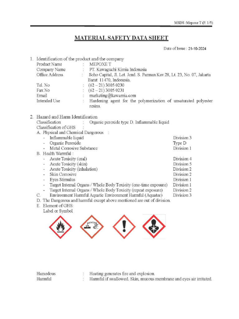 MSDS Mekp Catalyst - Mepoxe M | PDF