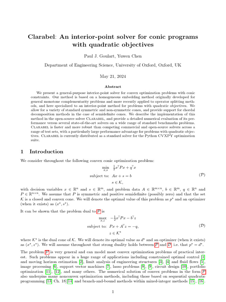 Clarabel | PDF | Linear Programming | Numerical Analysis