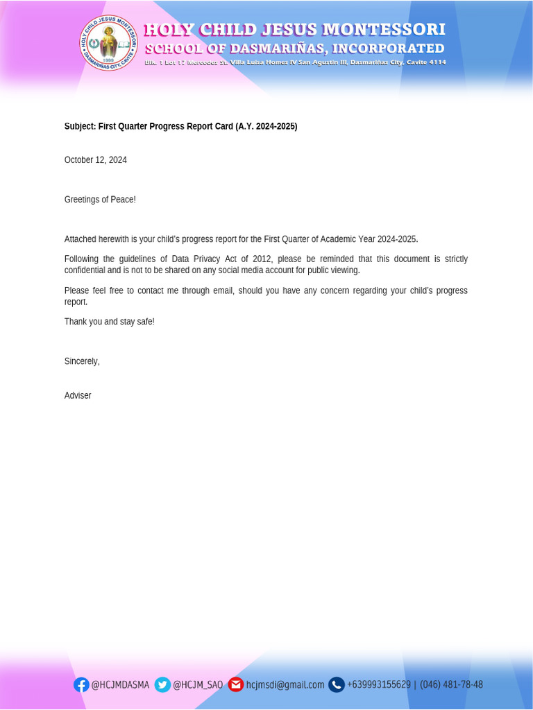 Letter - Progress Report Card | PDF | Social Science