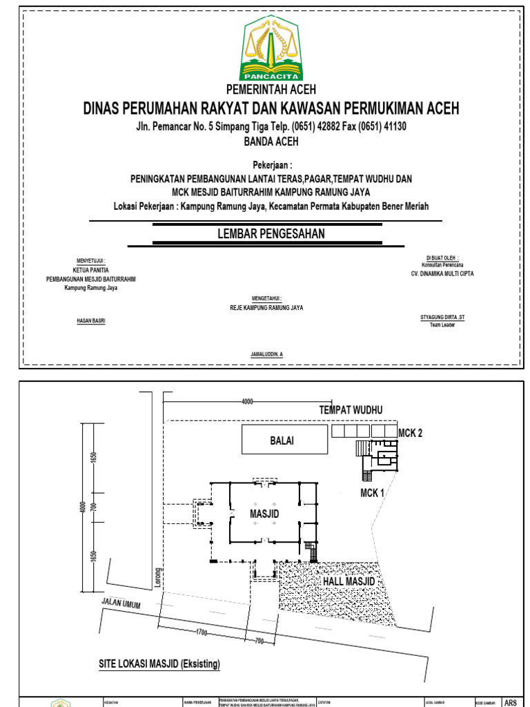 Lantai Teras, Pagar, Tempat Wudhu Dan MCK Mesjid Baiturrahim Ramung-Jaya - Gambar | PDF