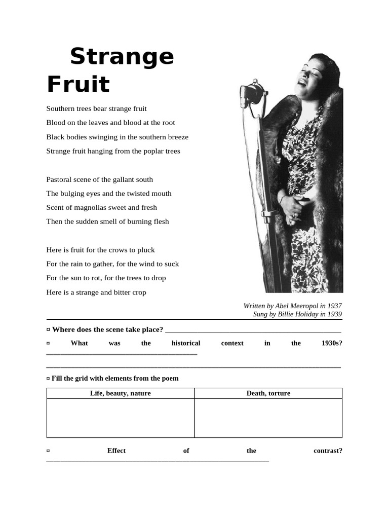 Analysis of "Strange Fruit" Poem | PDF | Poetry