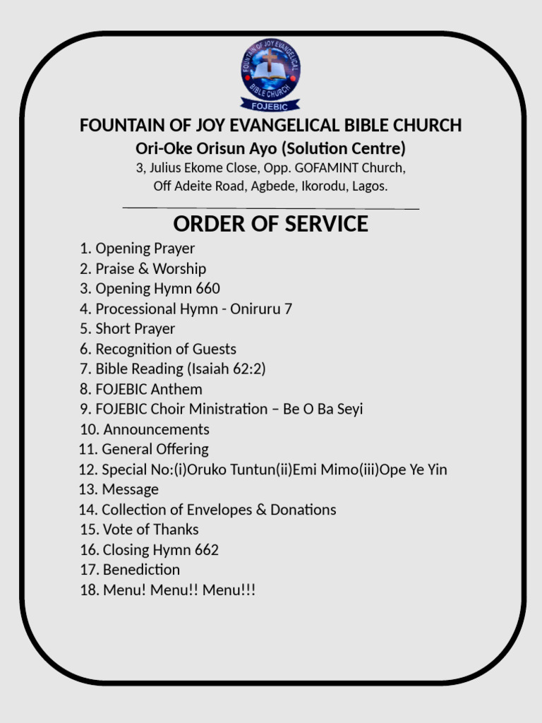 FOJEBIC ANNIVERSARY ORDER OF PROGRAM | PDF