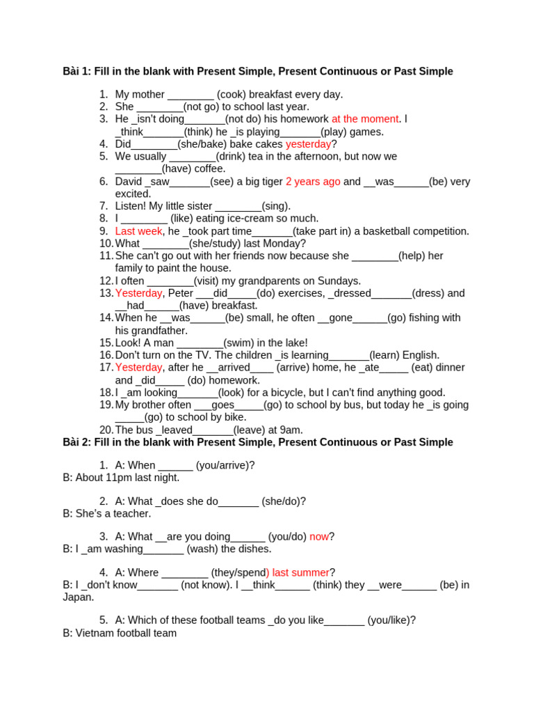 Đề tổng hợp thì (htd,qkd,httd) | PDF | Language Arts & Discipline