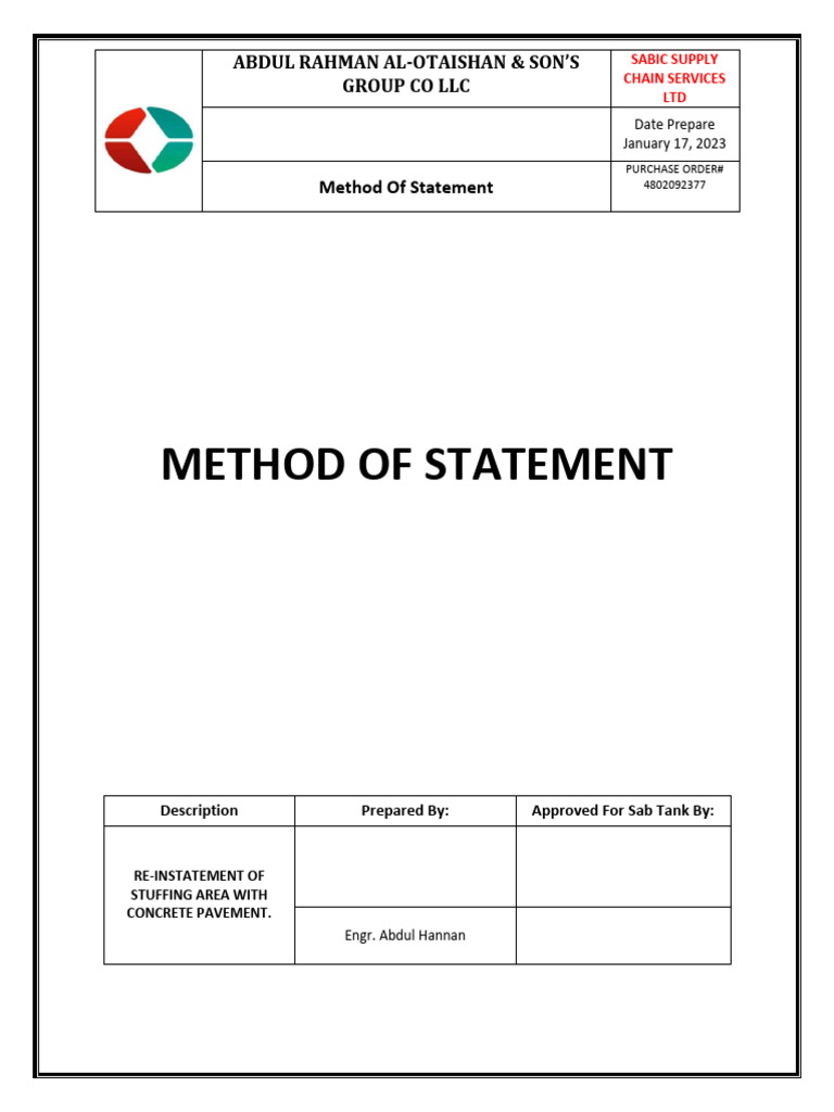 02.1 - Method of Statement | PDF | Concrete | Road Surface