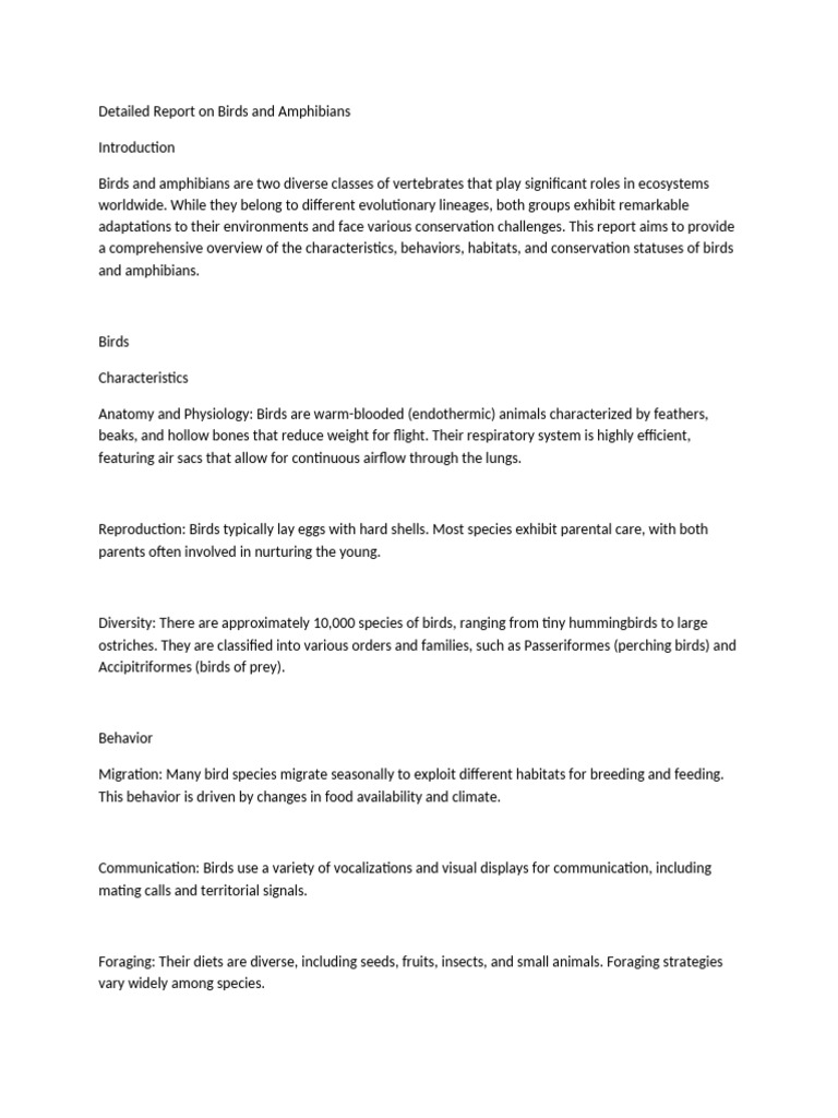 Detailed Report | PDF | Amphibian | Birds