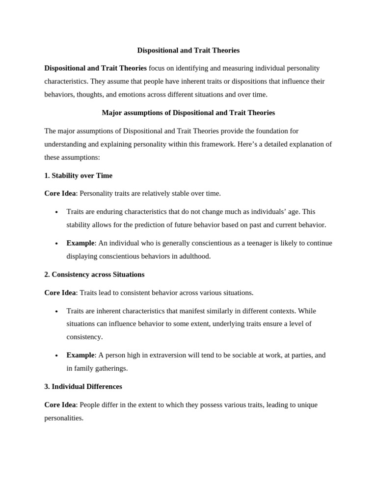 Dispositional and Trait Theories | PDF | Id | Psychoanalytic Theory