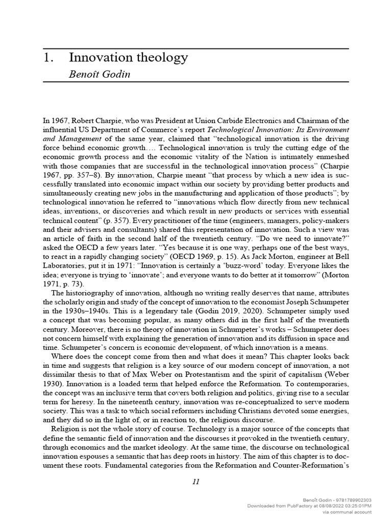 Benoit Godin - Innovation Theology | PDF | Innovation | Heresy