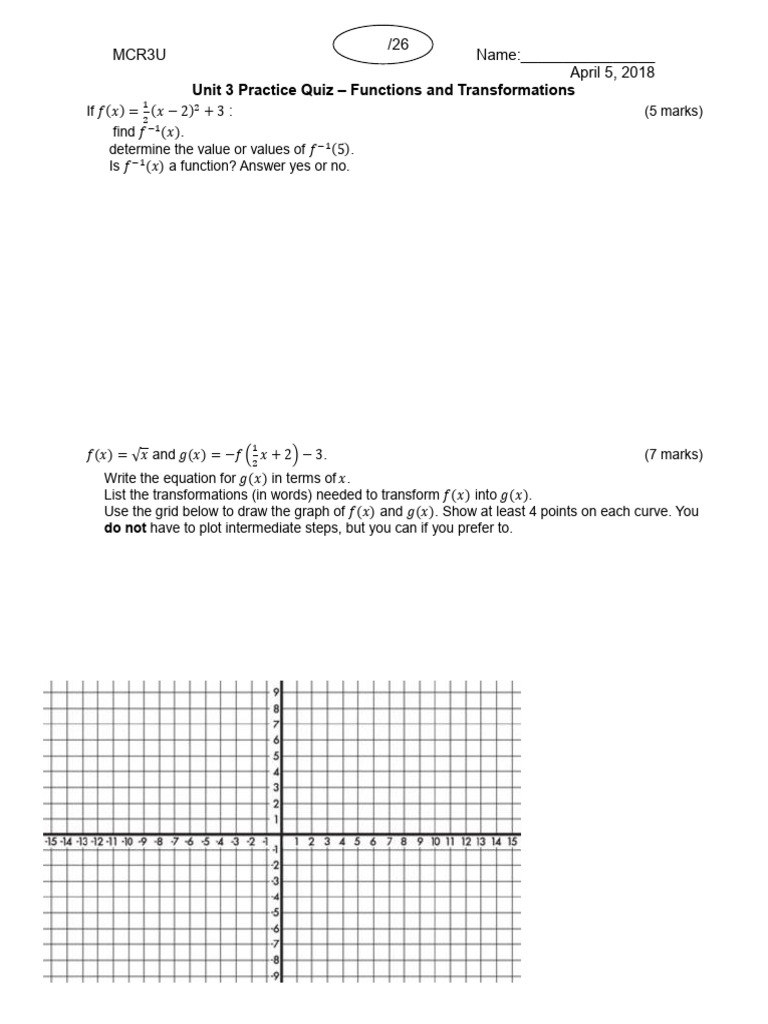 Functions & Transformations Exam | PDF | Teaching Methods & Materials ...