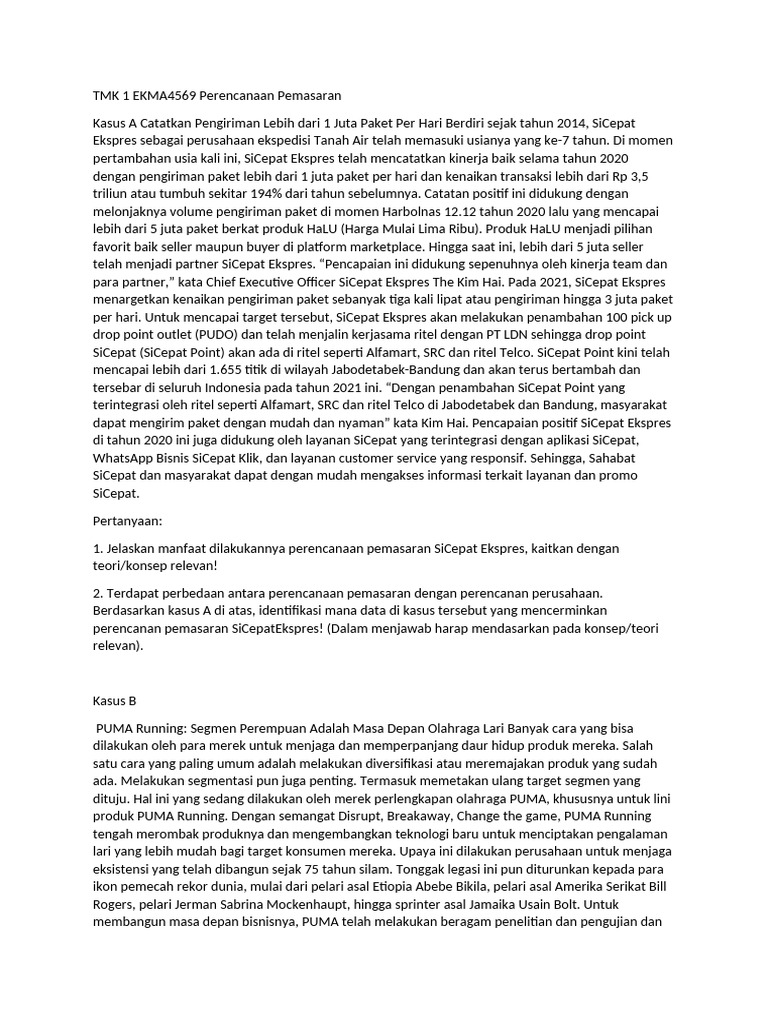 TMK 1 EKMA4569 Perencanaan Pemasaran | PDF