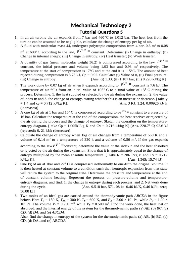 Tutorials-5 | PDF | Entropy | Temperature