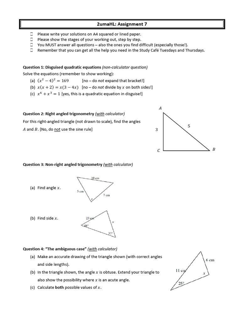 Assignment 7 - Equations and Trigonometry | PDF | Area | Triangle