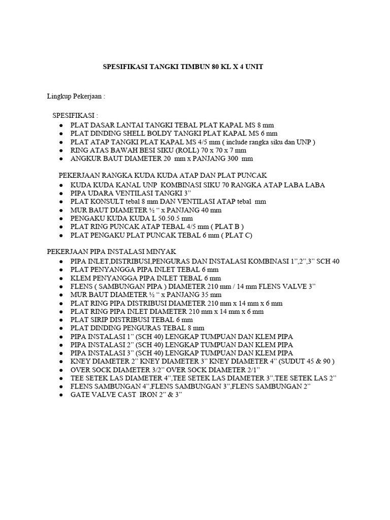 SPESIFIKASI Spektra Guard TANGKI 80 KL X 4 UNIT | PDF