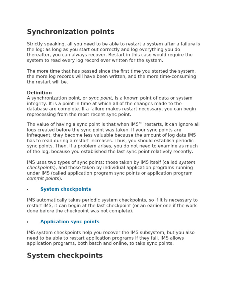 IMS Synchronization Points | PDF | Computer Engineering | Data Management