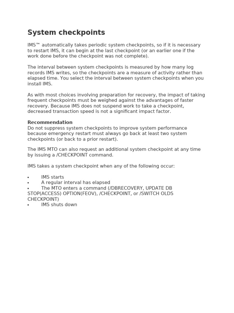 IMS System Checkpoints | PDF
