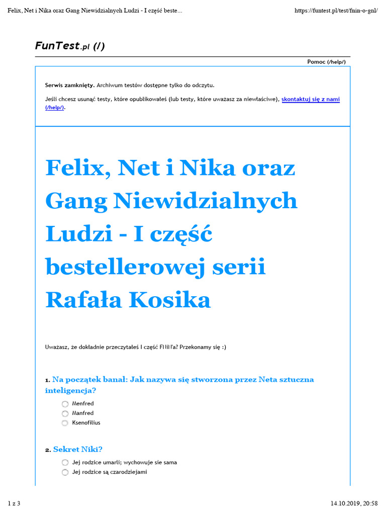 Felix, Net I Nika Oraz Gang Niewidzialnych Ludzi - I Część Bestellerowej Serii Rafała Kosika ...