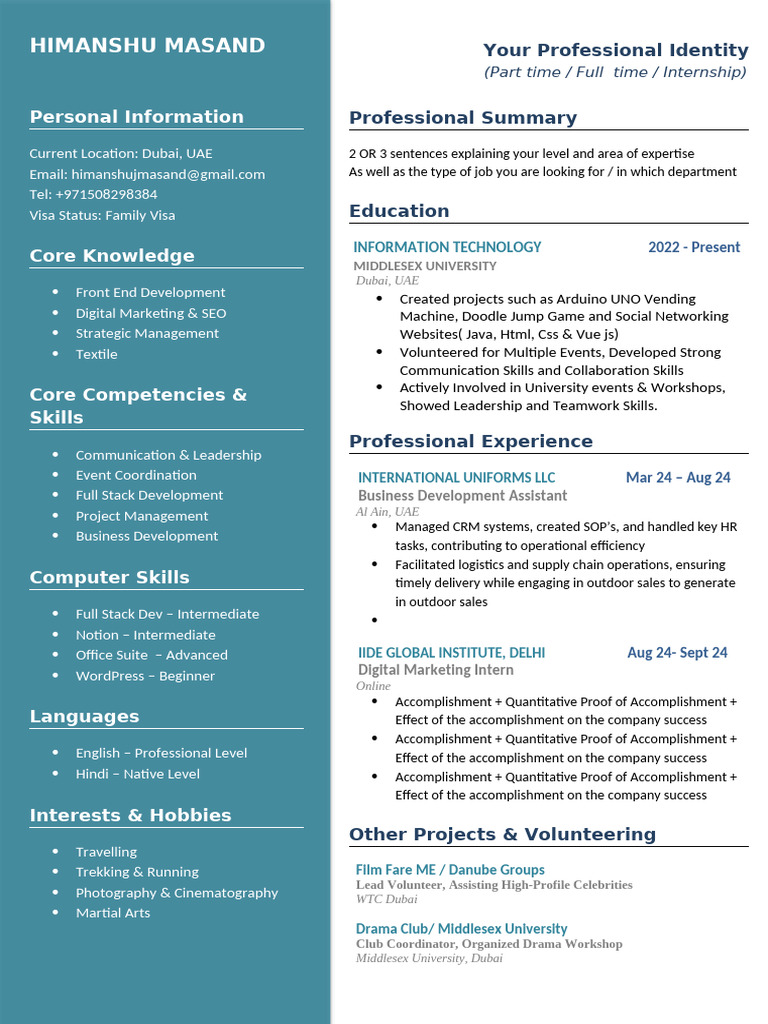 Resume Template - One Page | PDF | Business | Computing